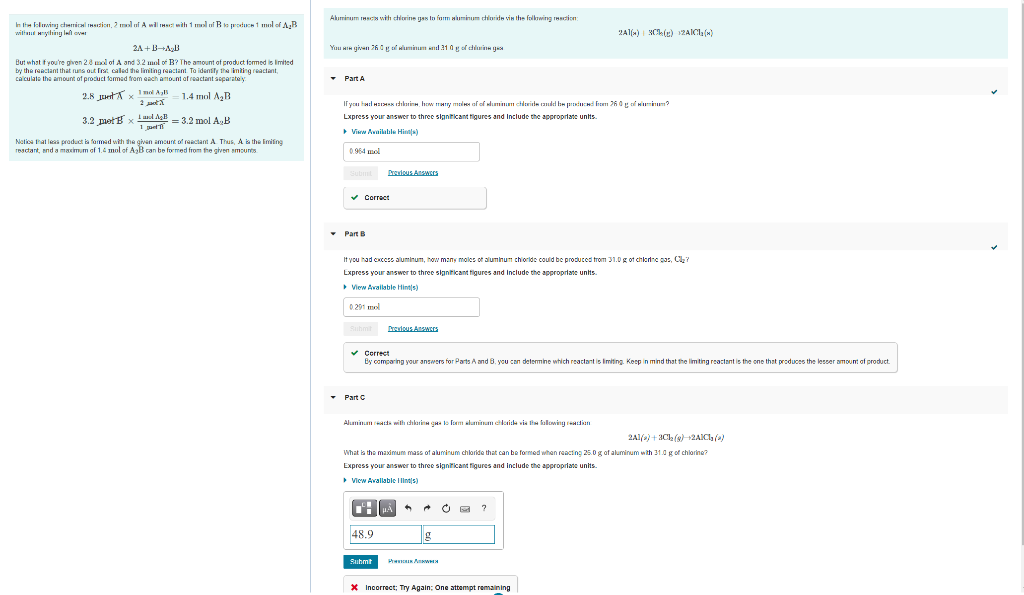 Solved - Partc 2Al(2)+aCl2(9)+2AlCl3(2) - View Avallable | Chegg.com Solved - Partc 2Al(2)+aCl2(9)+2AlCl3(2) - View Avallable | Chegg.com