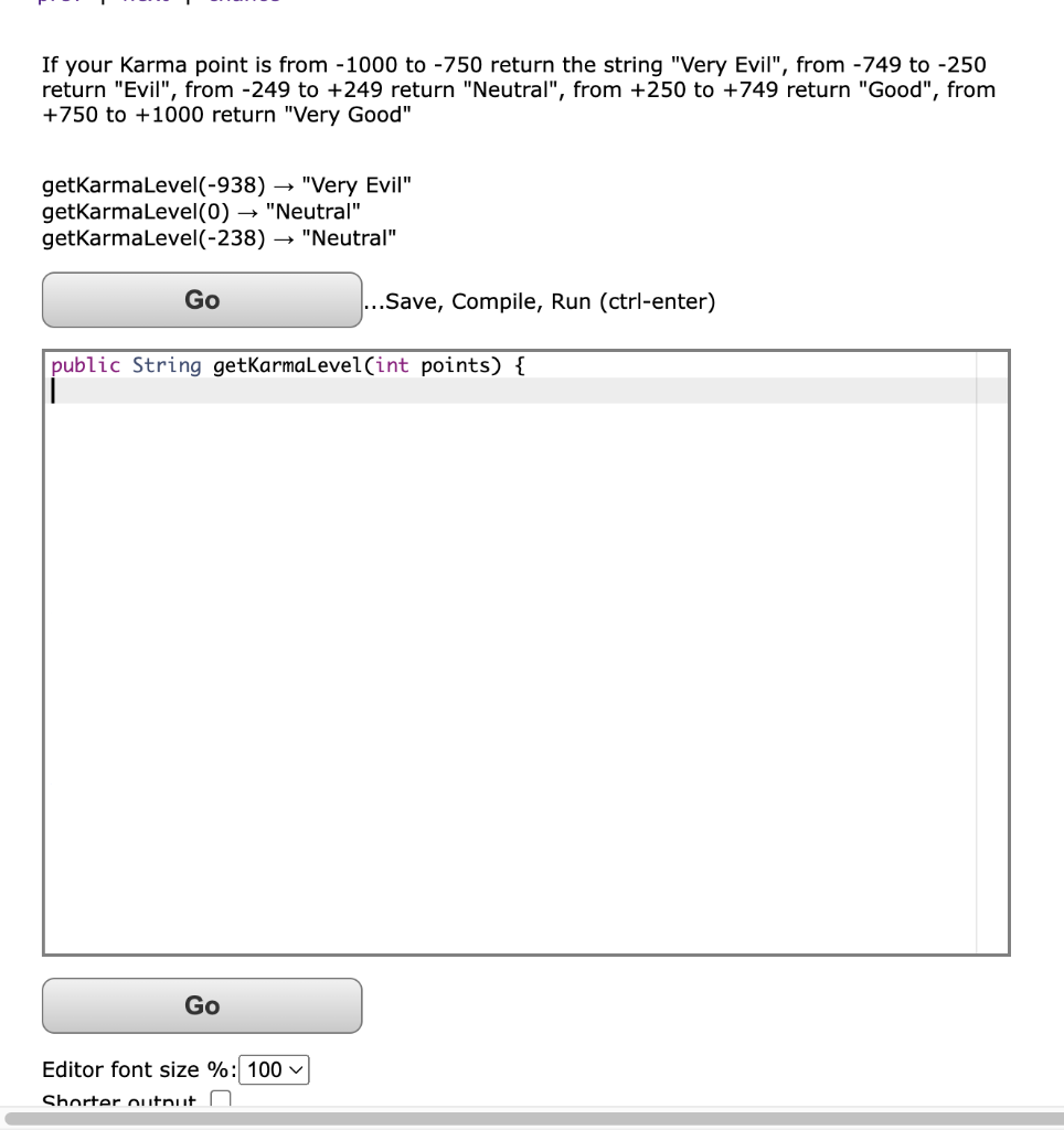 Solved If your Karma point is from −1000 to −750 return the | Chegg.com
