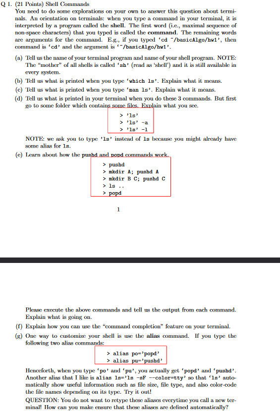 Solved 1. (21 Points) Shell Commands You need to do some | Chegg.com