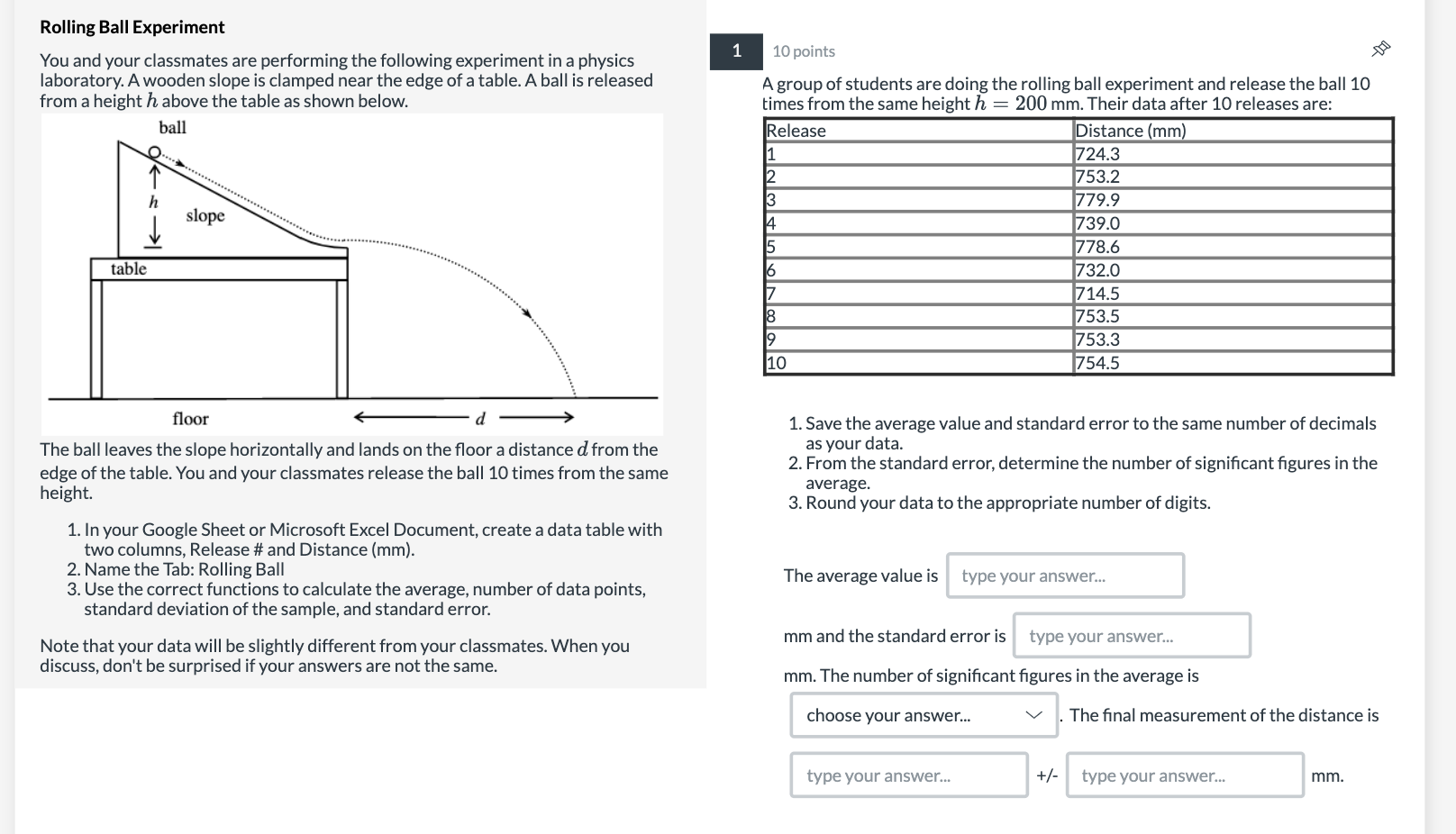 Solved 1 10 points Rolling Ball Experiment You and your | Chegg.com