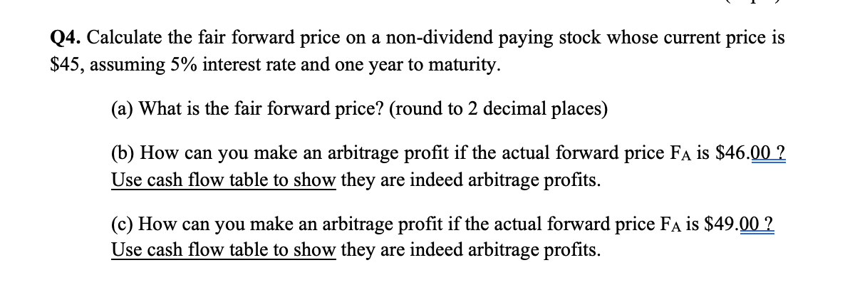 Solved Q4. Calculate the fair forward price on a | Chegg.com