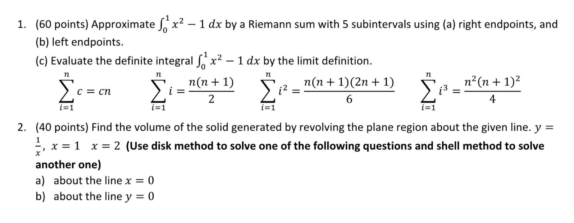 Solved 1. (60 points) Approximate S.x2 – 1 dx by a Riemann | Chegg.com