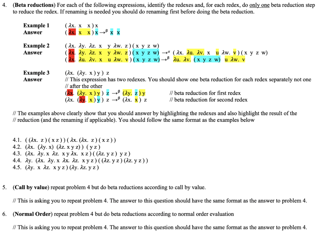 Solved 4 Beta Reductions For Each Of The Following 