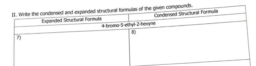 Solved II. Write the condensed and expanded structural | Chegg.com