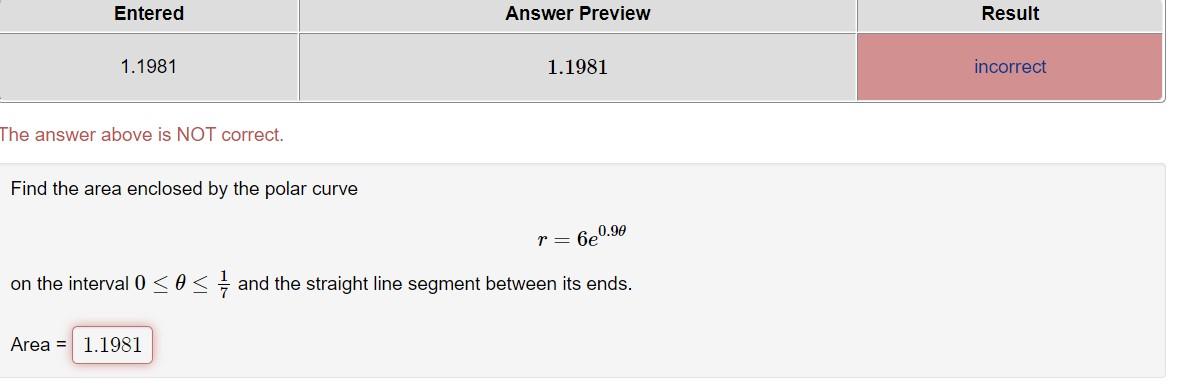 Solved The answer above is NOT correct. Find the area | Chegg.com
