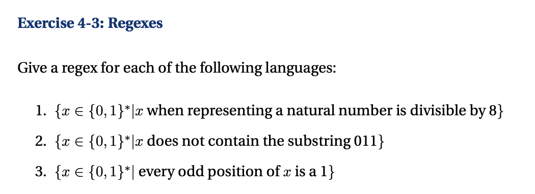Solved Exercise 4-3: Regexes Give a regex for each of the | Chegg.com