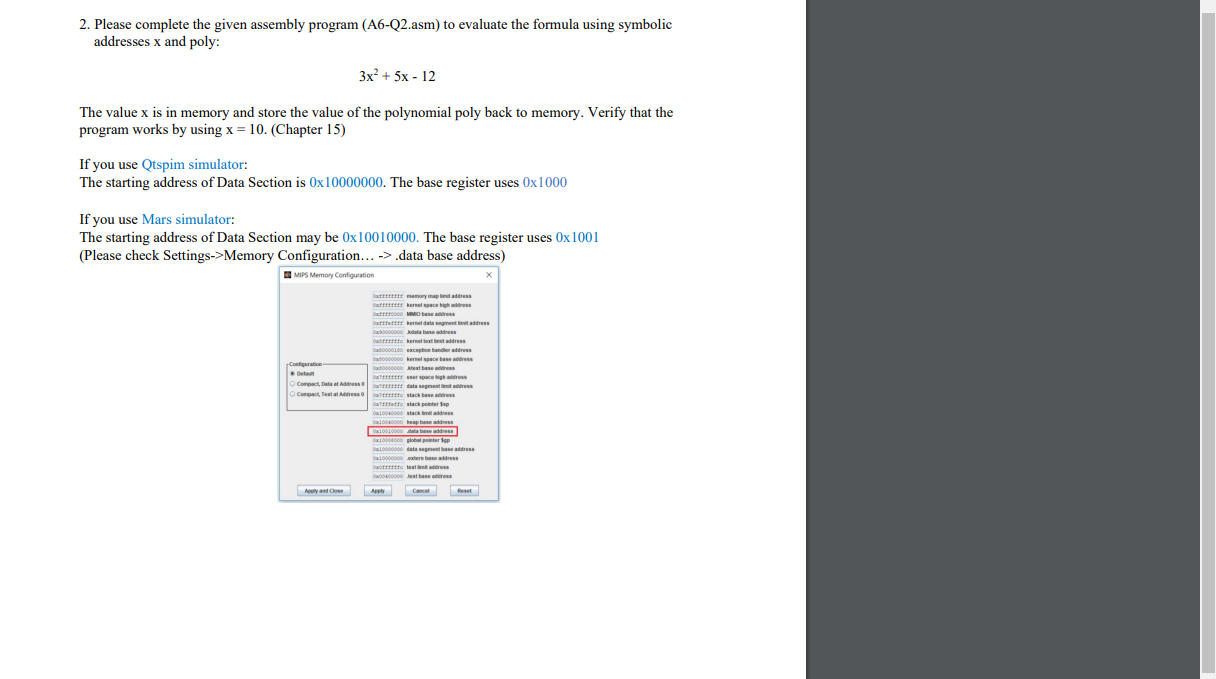 MARS Simulator ## Assignment 6 Question 2 | Chegg.com
