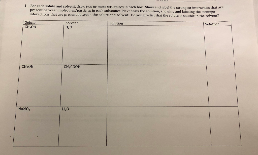 Solved 1. For each solute and solvent, draw two or more | Chegg.com