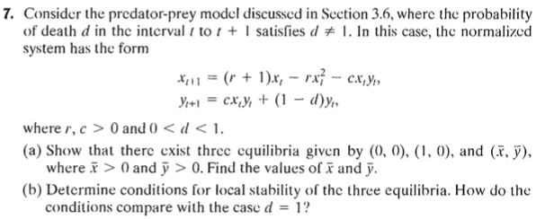 Solved 7. Consider the predator-prey model discussed in | Chegg.com