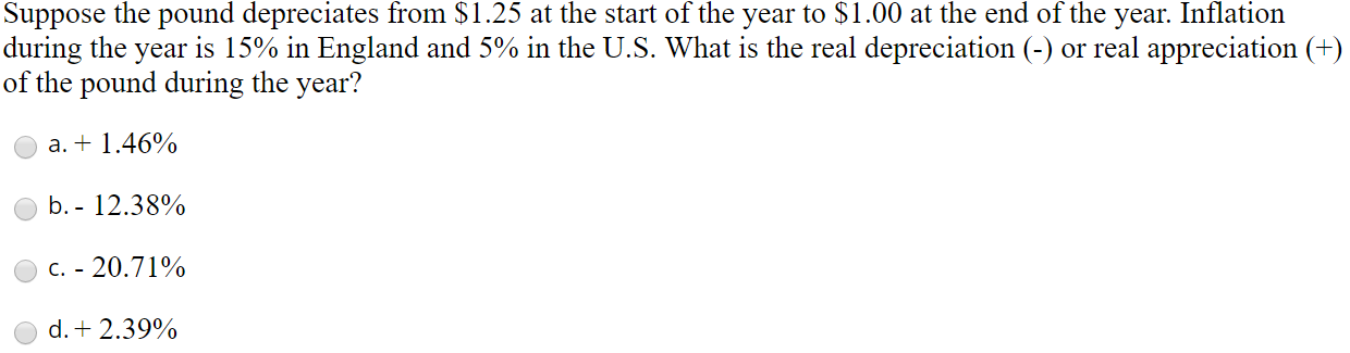 Solved Suppose the pound depreciates from $1.25 at the start | Chegg.com