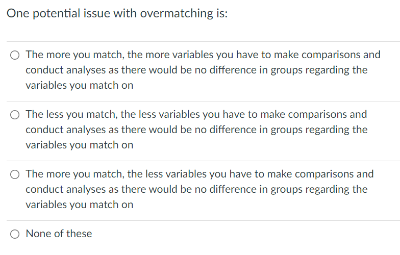 Solved One potential issue with overmatching is: O The more | Chegg.com