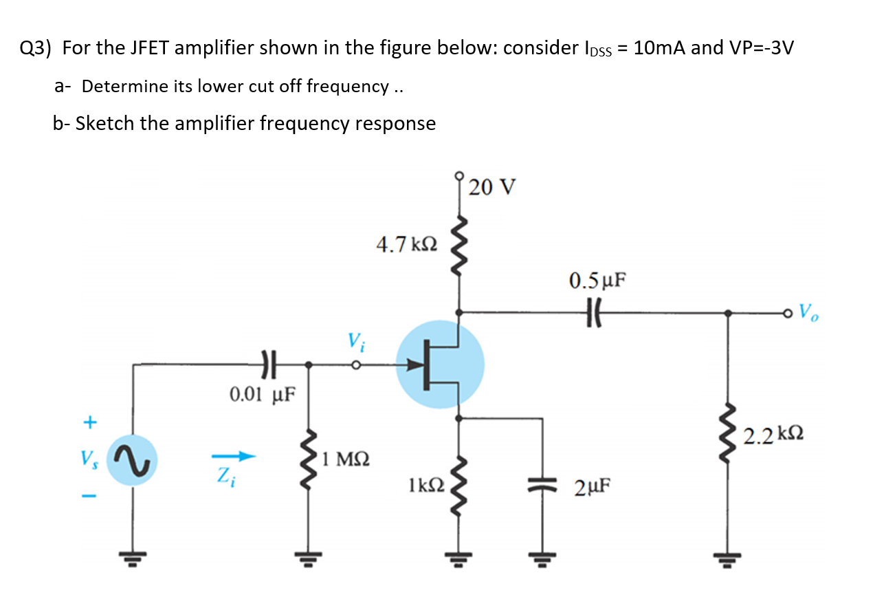 Solved Q3) For the JFET amplifier shown in the figure below: | Chegg.com