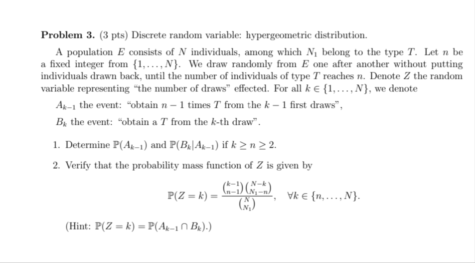 Solved Problem 3. (3 pts) Discrete random variable: | Chegg.com