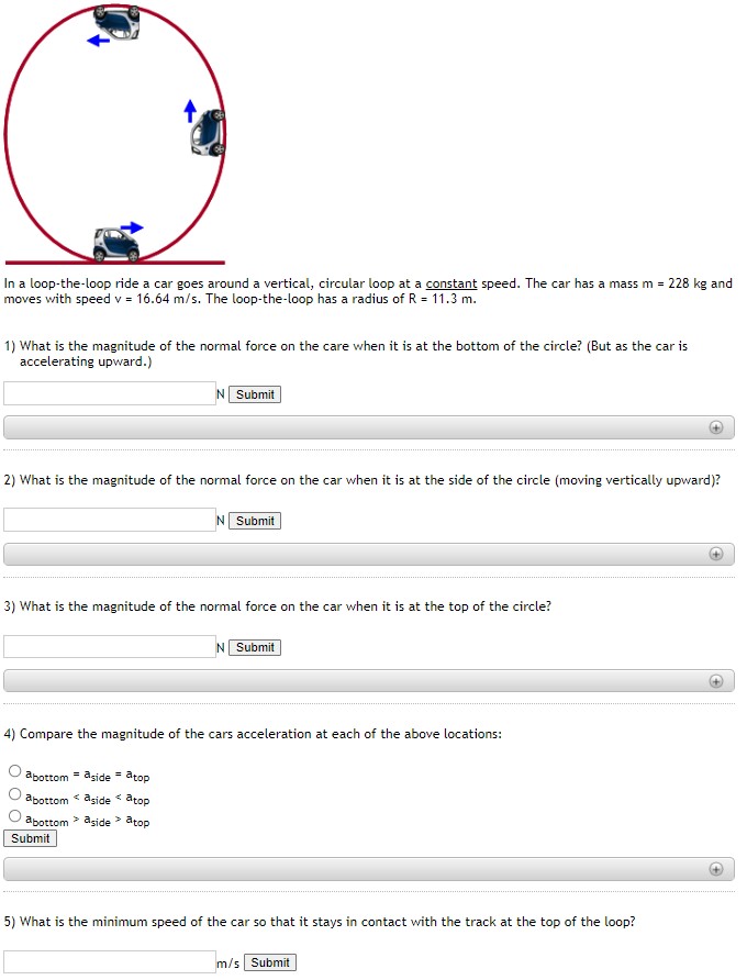 Solved In a loop-the-loop ride a car goes around a vertical, | Chegg.com