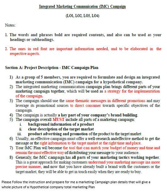 Solved Integrated Marketing Communication (IMC) Campaigu | Chegg.com