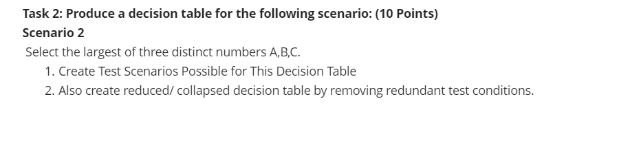 Solved Task 2: Produce a decision table for the following | Chegg.com