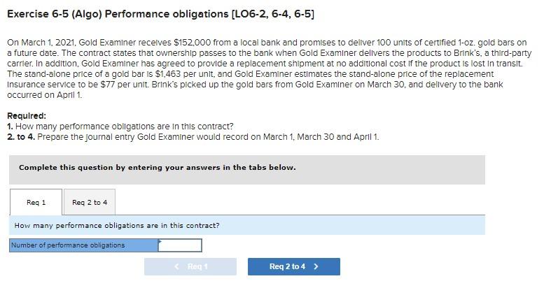 Solved Exercise 6-5 (Algo) Performance obligations (L06-2, | Chegg.com