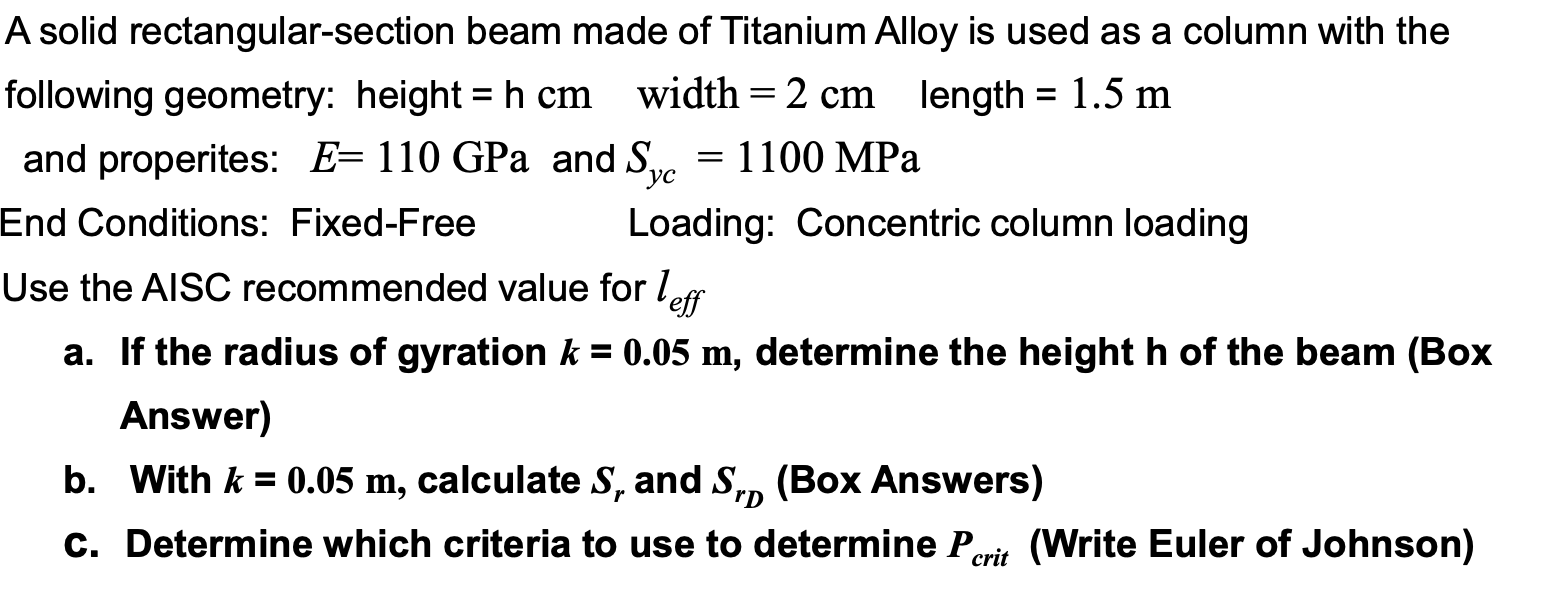 Solved A solid rectangular-section beam made of Titanium | Chegg.com