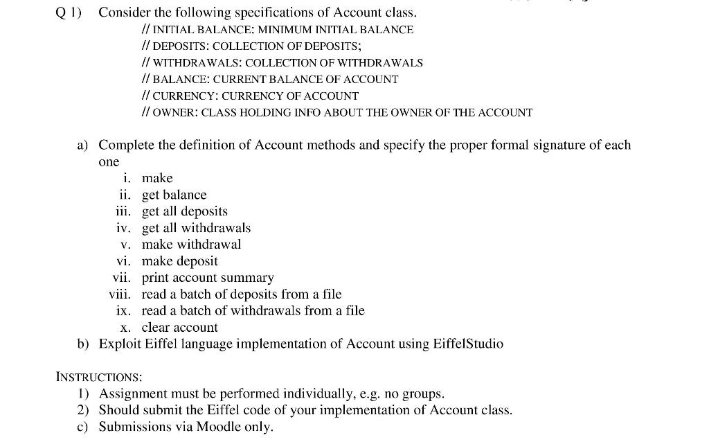 Q 1) Consider the following specifications of Account | Chegg.com