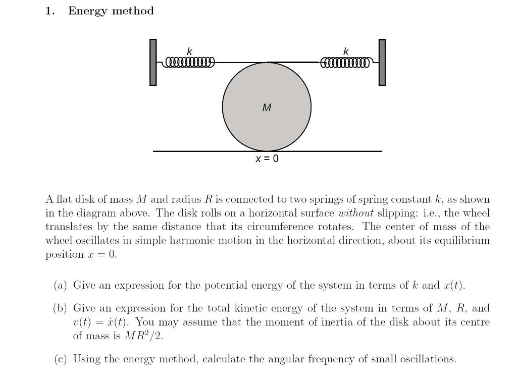 Solved 1. Energy method A flat disk of mass M and radius R | Chegg.com