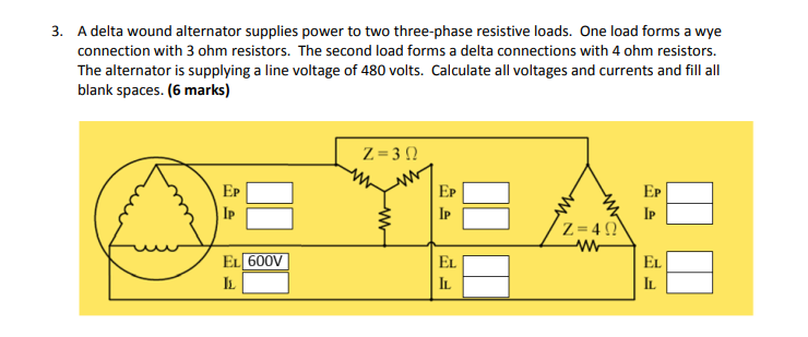 Solved 3. A delta wound alternator supplies power to two | Chegg.com