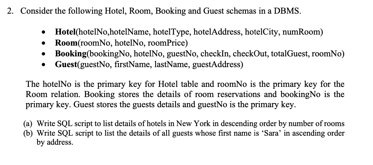 Solved Consider the following Hotel, Room, Booking and Guest | Chegg.com