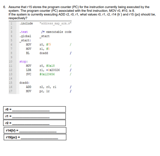 Solved 6. Assume that r15 stores the program counter (PC) | Chegg.com