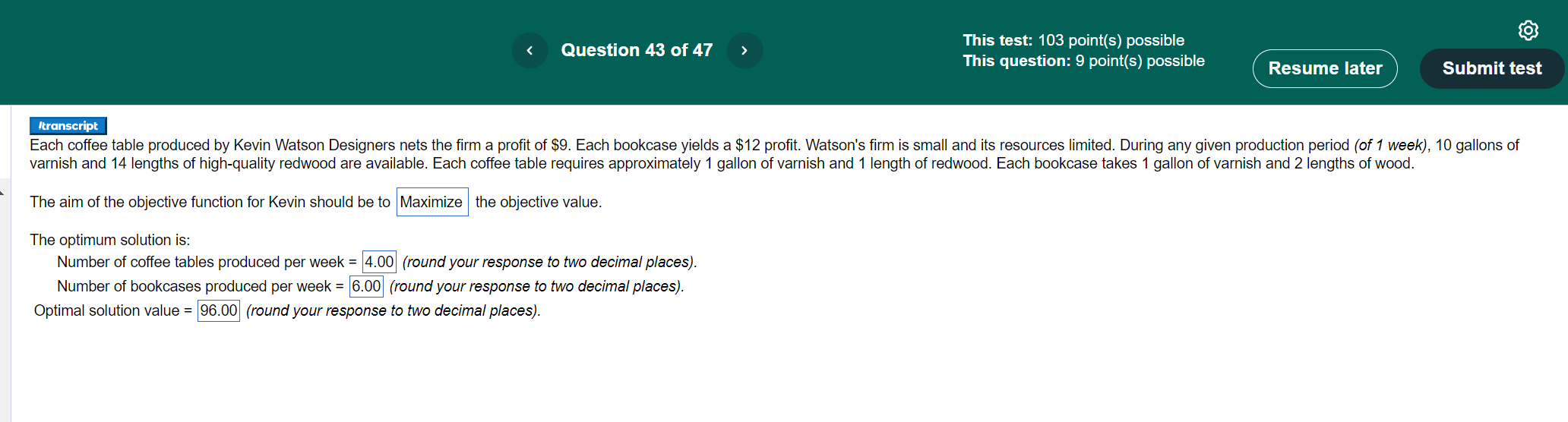 Solved The aim of the objective function for Kevin should be | Chegg.com