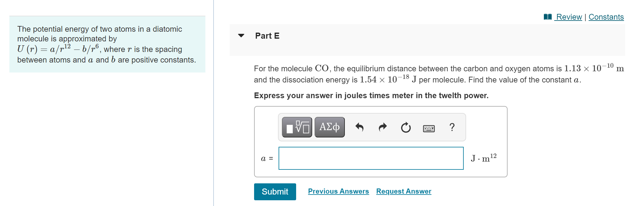 Solved The potential energy of two atoms in a diatomic | Chegg.com