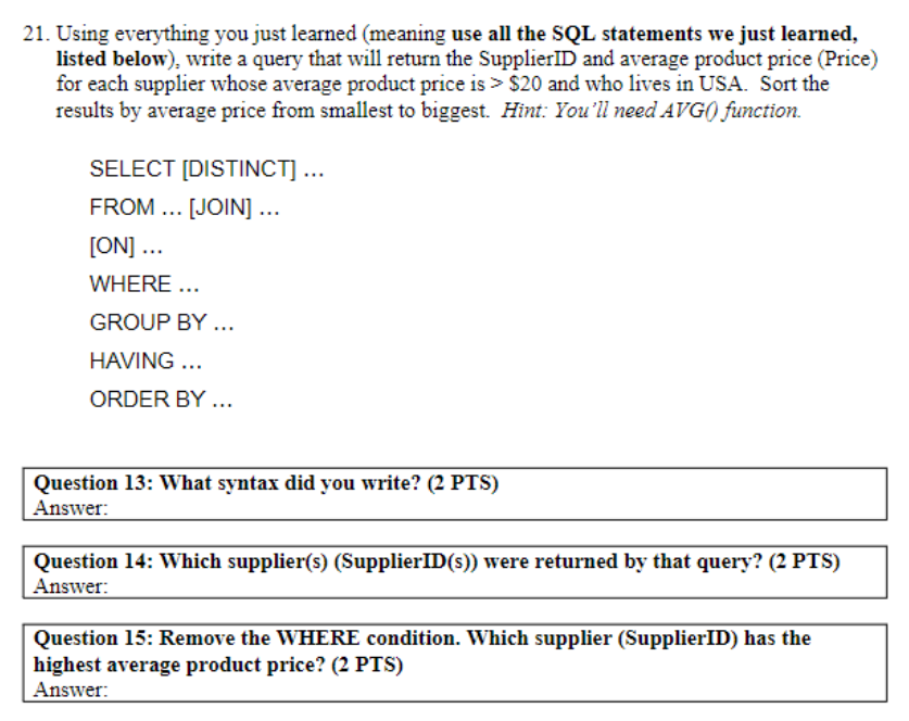 Solved 21. Using everything you just learned (meaning use | Chegg.com