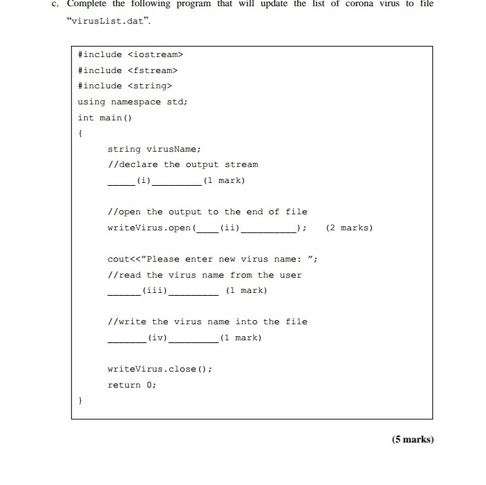 Solved c. Complete the following program that will update | Chegg.com