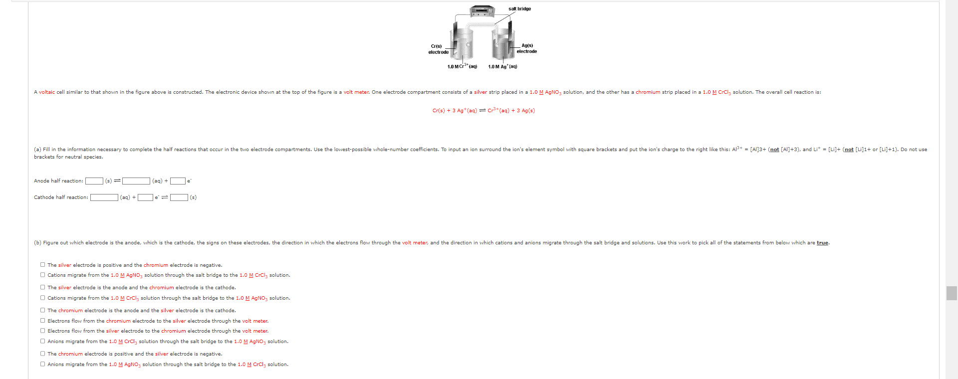 Solved Cr(s)+3Ag+(aq)⇌Cr3+(aq)+3Ag(s) | Chegg.com