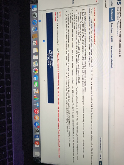 Solved Help I Problem 7-3A (Part Level Submission) On May | Chegg.com