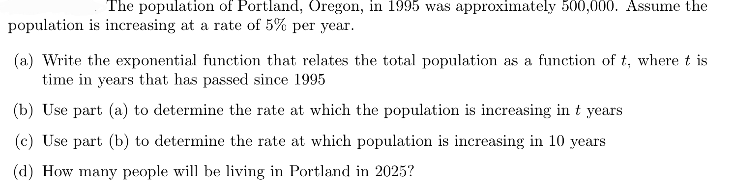 Solved The population of Portland, Oregon, in 1995 was | Chegg.com