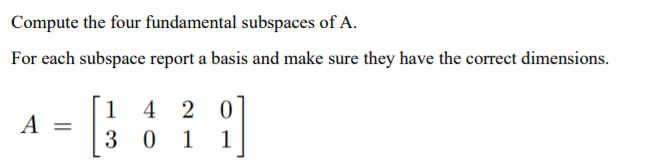 Solved Compute the four fundamental subspaces of A. For each | Chegg.com