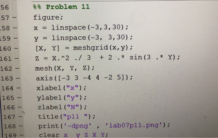 Solved %% Problem 11 figure; x = linspace (-3, 3, 30) ; 56 | Chegg.com