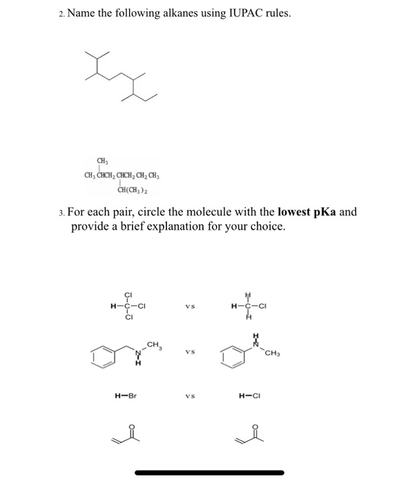 Solved 2. Name the following alkanes using IUPAC rules CHy | Chegg.com