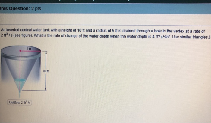 Solved This Question: 2 pts An inverted conical water tank | Chegg.com
