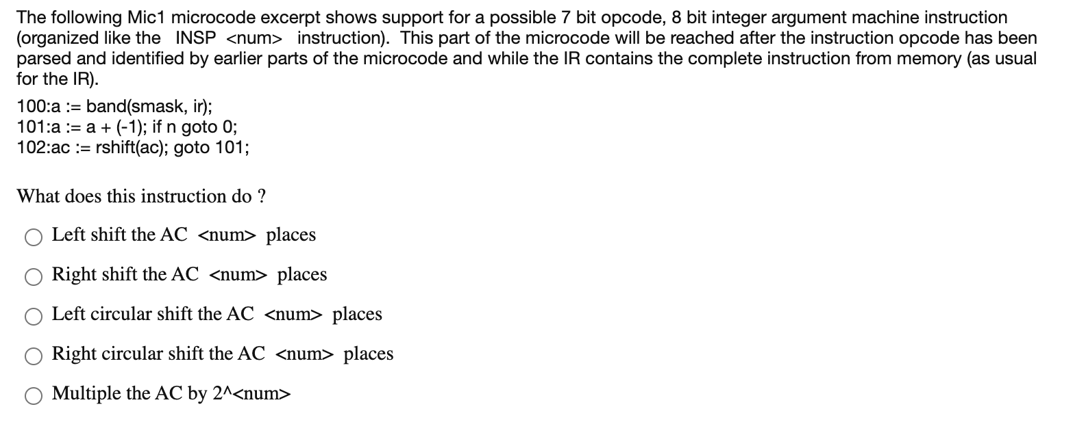 Solved The Following Mic1 Microcode Excerpt Shows Support