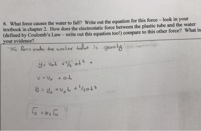 6. What force causes the water to fall? Write out the | Chegg.com
