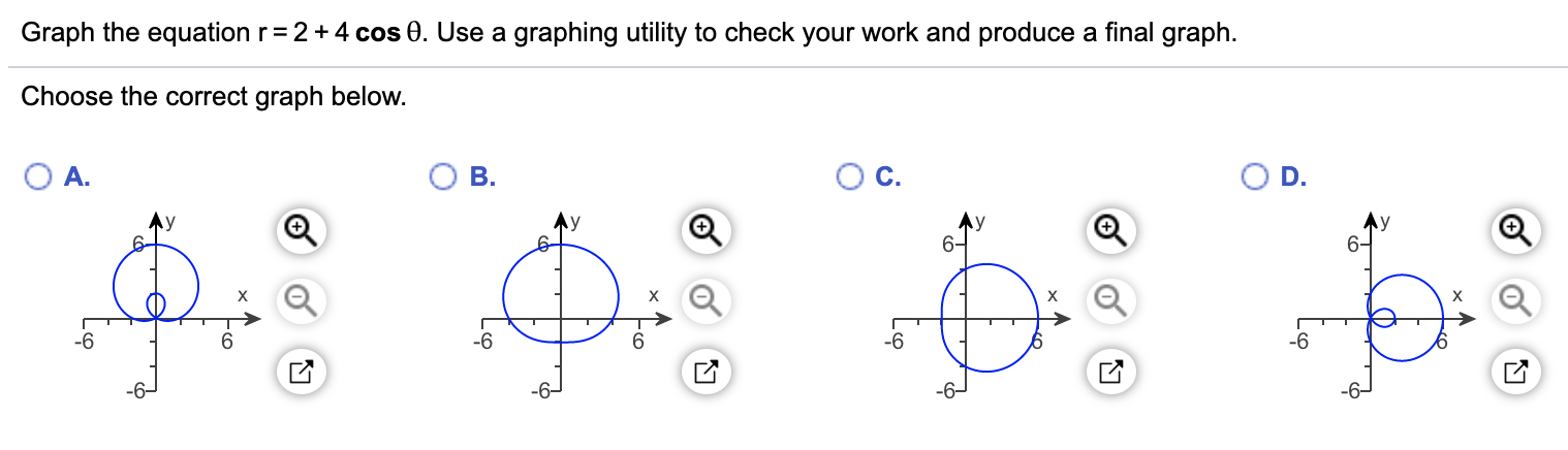 Solved Graph the equation r = 2+4 cos 0. Use a graphing | Chegg.com