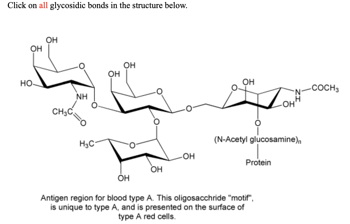 Solved Click on all glycosidic bonds in the structure below. | Chegg.com