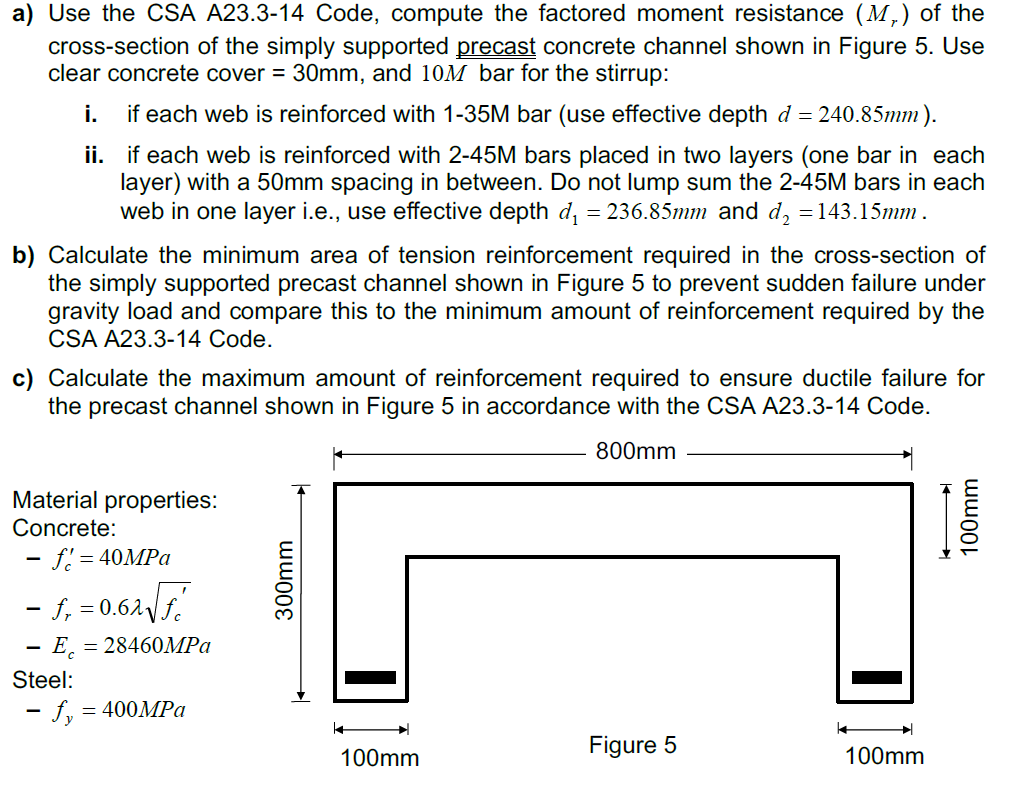 a) Use the CSA A23.3-14 Code, compute the factored | Chegg.com