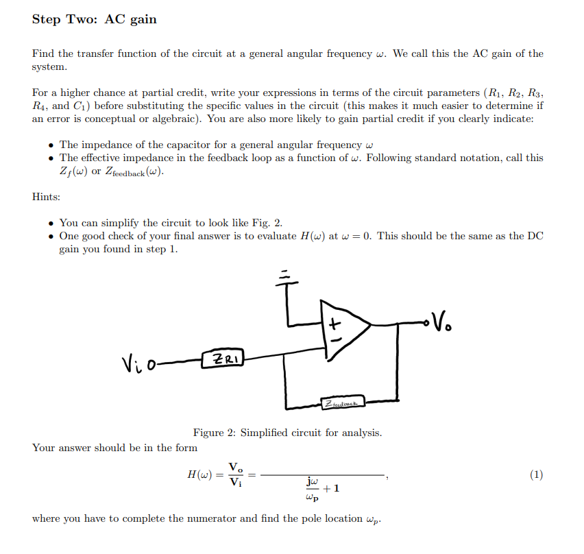 Solved Figure 1: Circuit for problem 1. Step One: DC gain | Chegg.com