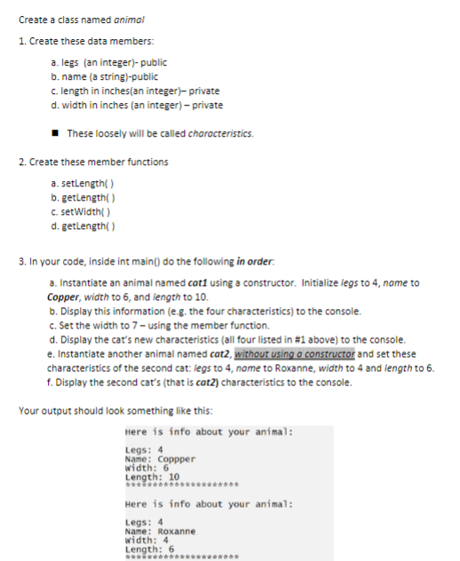 Solved Create a class named animal 1. Create these data | Chegg.com