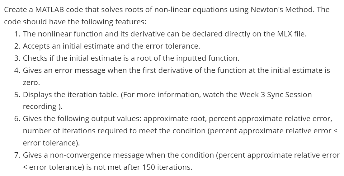 Solved Create a MATLAB code that solves roots of non-linear | Chegg.com