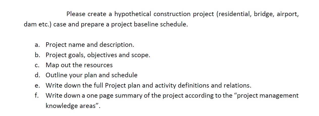 Solved Please create a hypothetical construction project | Chegg.com