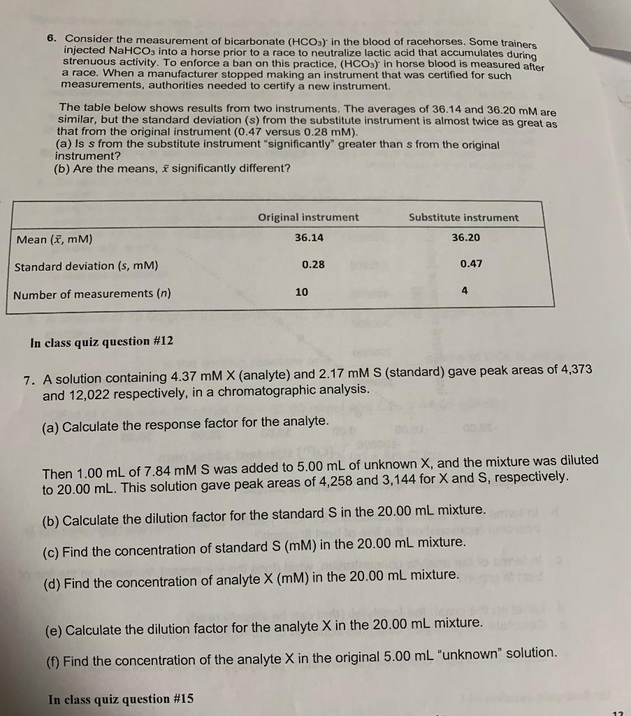 Solved 6. Consider the measurement of bicarbonate (HCO3) in | Chegg.com