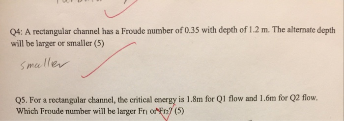 Solved Q4: A rectangular channel has a Froude number of 0.35 | Chegg.com