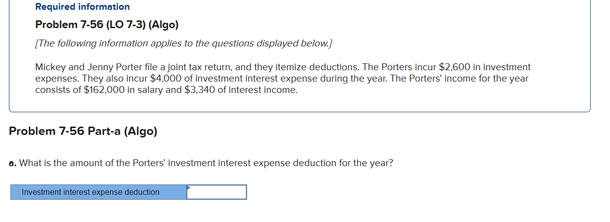 Solved Problem 7-56 (LO 7-3) (Algo) [The following | Chegg.com